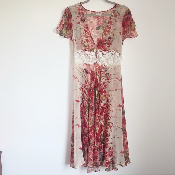 Free People | Dresses | Intimately Free People Red Cream Sheer Floral ...
